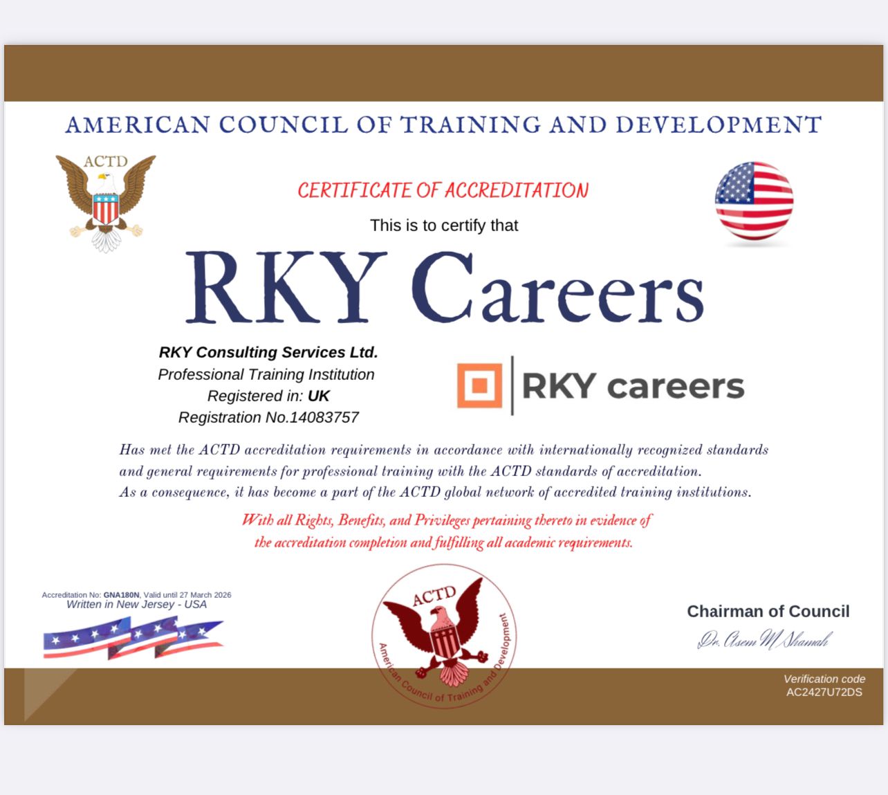 RKY Careers obtains ACTD-US Accreditation to Operate in over 90 ...